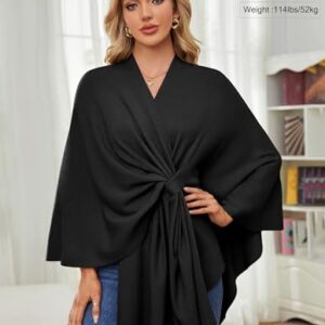 PULI Women's Elegant Shawl Wraps Soft Open Front Poncho Sweater for Spring Fall Winter Black