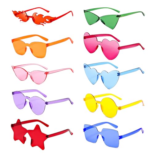 Geopty 10 Pack Fun Colorful Rimless Party Sunglasses Bulk Retro Funny Glasses Set for Bachelor Party Favors