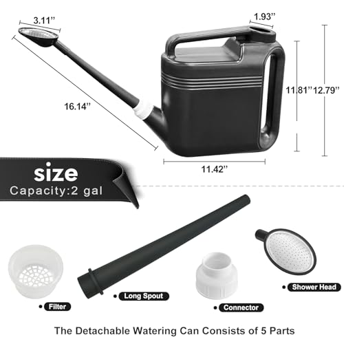 2 Gallon Watering Can for Outdoor Plants,Plant Watering Can with Removable Long Spout and Stainless Steel Shower Head,Large Garden Watering Can for House Plant Flower Vegetable