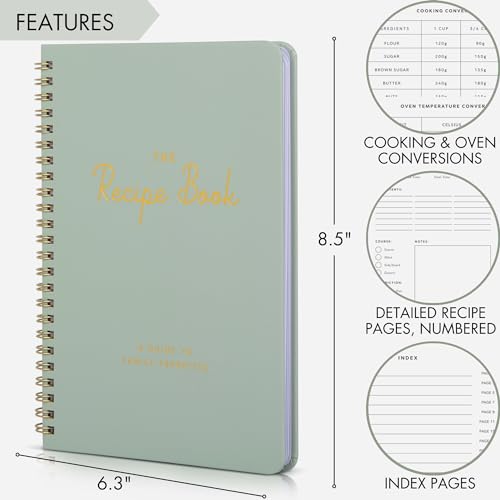 ZICOTO Aesthetic Blank Recipe Book - The Perfect Recipe Notebook to Write in Your Own Recipes - Beautiful Blank Cookbook to Organize Your Recipes