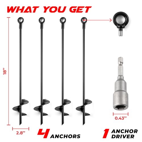 18'' Ground Anchors Heavy Duty for High Winds - Ground Stakes Earth Anchors - Screw in Shed Anchor Kit Auger Anchor for Mobile Home, Swing Set, Tent, Carport, Gazebo, Trap Anchors Hurricane Tie Down