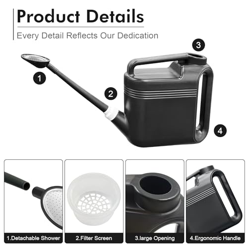 2 Gallon Watering Can for Outdoor Plants,Plant Watering Can with Removable Long Spout and Stainless Steel Shower Head,Large Garden Watering Can for House Plant Flower Vegetable