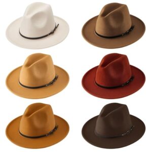 hercicy 6 pcs felt hats for women fall panama hat wide brim hat for burning with belt buckle vintage decoration dress hat(fresh color,retro style)