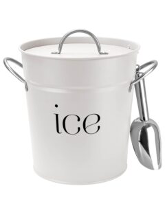 3qt white galvanized ice bucket with lid, scoop & handles - ideal for cocktails, parties, bbqs, wine & champagne. double-layer insulated outer & galvanized inner layer, perfect for home & outdoor use