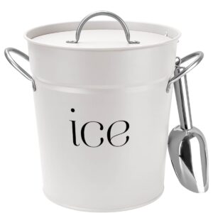 3Qt White Galvanized Ice Bucket with Lid, Scoop & Handles - Ideal for Cocktails, Parties, BBQs, Wine & Champagne. Double-Layer Insulated Outer & Galvanized Inner Layer, Perfect for Home & Outdoor Use