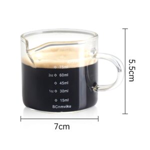 BCnmviku 2 PACK Espresso Glass Measuring Cup Triple Pitcher Milk Cup 75ML Espresso Cups with Handle Espresso Shot Glass with V-Shaped Mouth Clear Glass Espresso Accessories Milk Frothing Pitcher