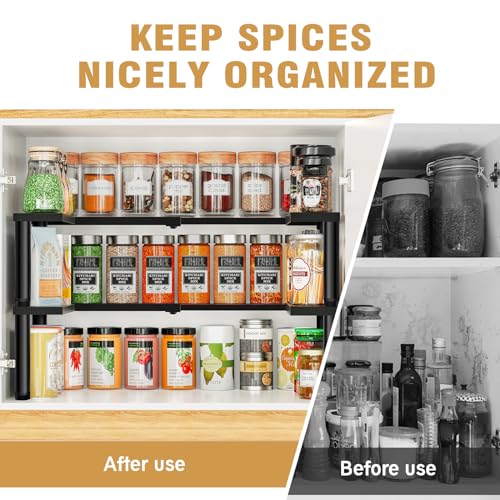 THYGIFTREE Spice Rack Organizer for Cabinet Expandable Metal Seasoning Organization Height Adjustable 2 Tier Spice Storage Shelf for Cupboard Pantry