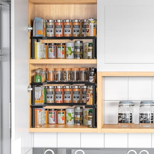 THYGIFTREE Spice Rack Organizer for Cabinet Expandable Metal Seasoning Organization Height Adjustable 2 Tier Spice Storage Shelf for Cupboard Pantry