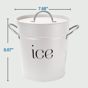 3Qt White Galvanized Ice Bucket with Lid, Scoop & Handles - Ideal for Cocktails, Parties, BBQs, Wine & Champagne. Double-Layer Insulated Outer & Galvanized Inner Layer, Perfect for Home & Outdoor Use