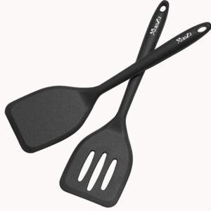 silicone spatula turner set, high heat resistant spatulas with seamless one piece design, nonstick rubber flippers utensils for baking & cooking,bpa-free, black,11 in