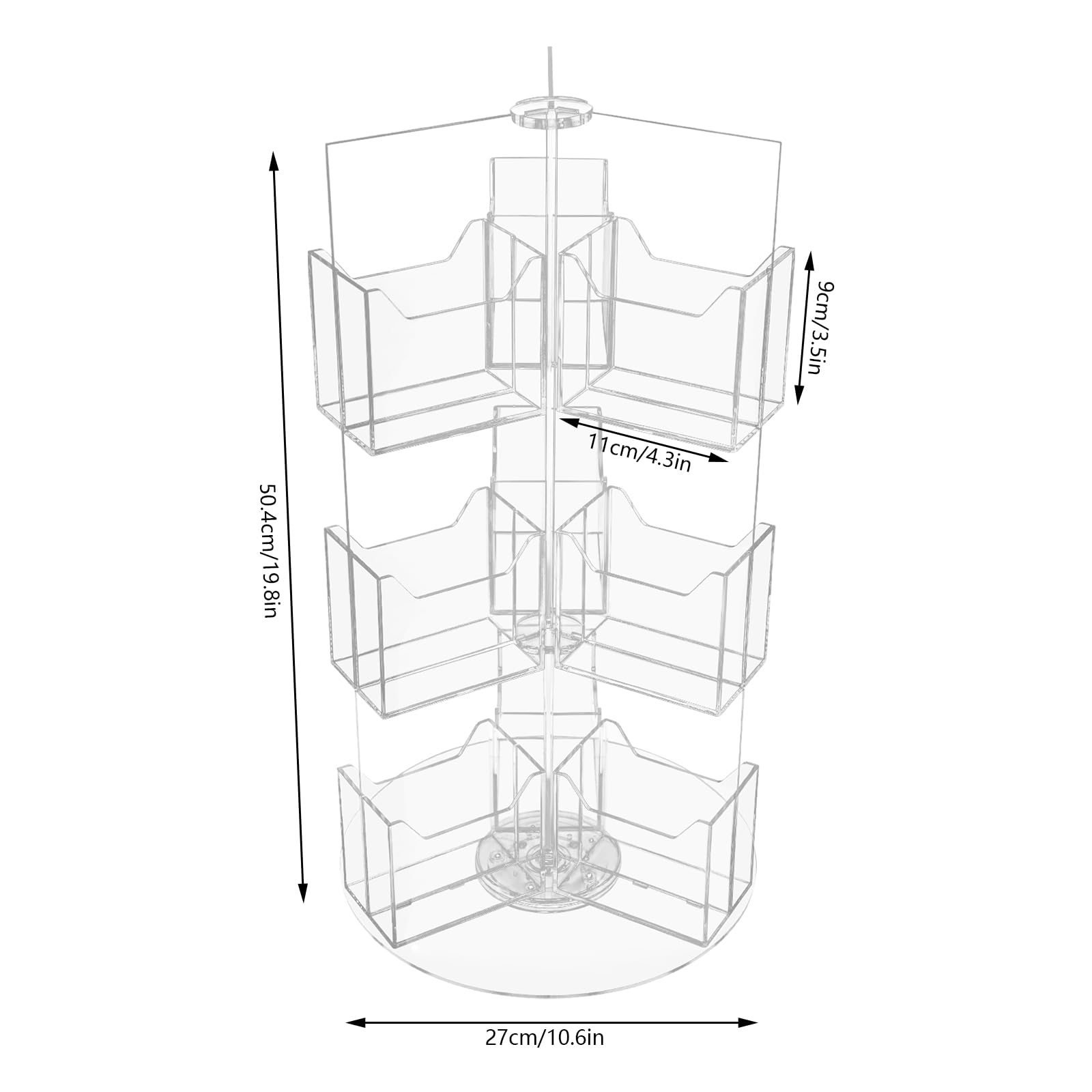 WUPYI Rotating Display Stand,3 Tier 12 Pocket Spinning Acrylic Business Card Holder Tabletop Greeting Cards Display Stand for Office Retail Trade