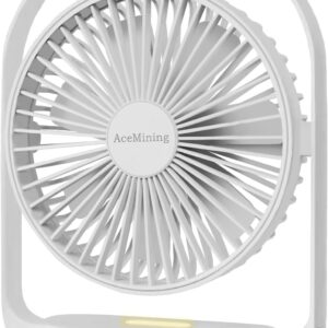 AceMining Fan, Silent Fans & Cooling, Rechargeable Fans, Desk Fan with 4 Speed, USB Fan with Night Light, 330° Rotation Electric Fan, Small Table Fan for Bedroom Office Bedside