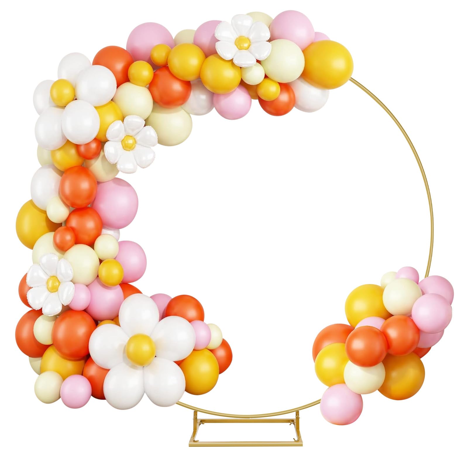 GULIMENG 7 Ft Round Backdrop Stand Metal Arch, Circle Backdrop Arch Stand Wedding Arch Frame, Balloon Arch Stand Arch Backdrop Stand for Party, Wedding Archs for Ceremony Baby Shower Decoration (Gold)