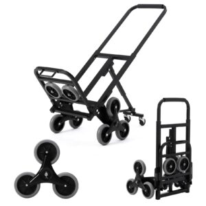 stair climbing cart, 330 lb climber hand truck dolly with adjustable handle, portable folding dolly cart for stairs, stair climbing dolly hand carts with 10 wheels for shopping moving office use