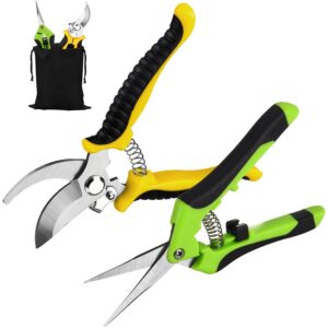 2 packs pruning shears, garden shears, garden scissors, garden pruners stainless steel pruning shears for gardening, garden clippers, gardening tools scissors with storage bag