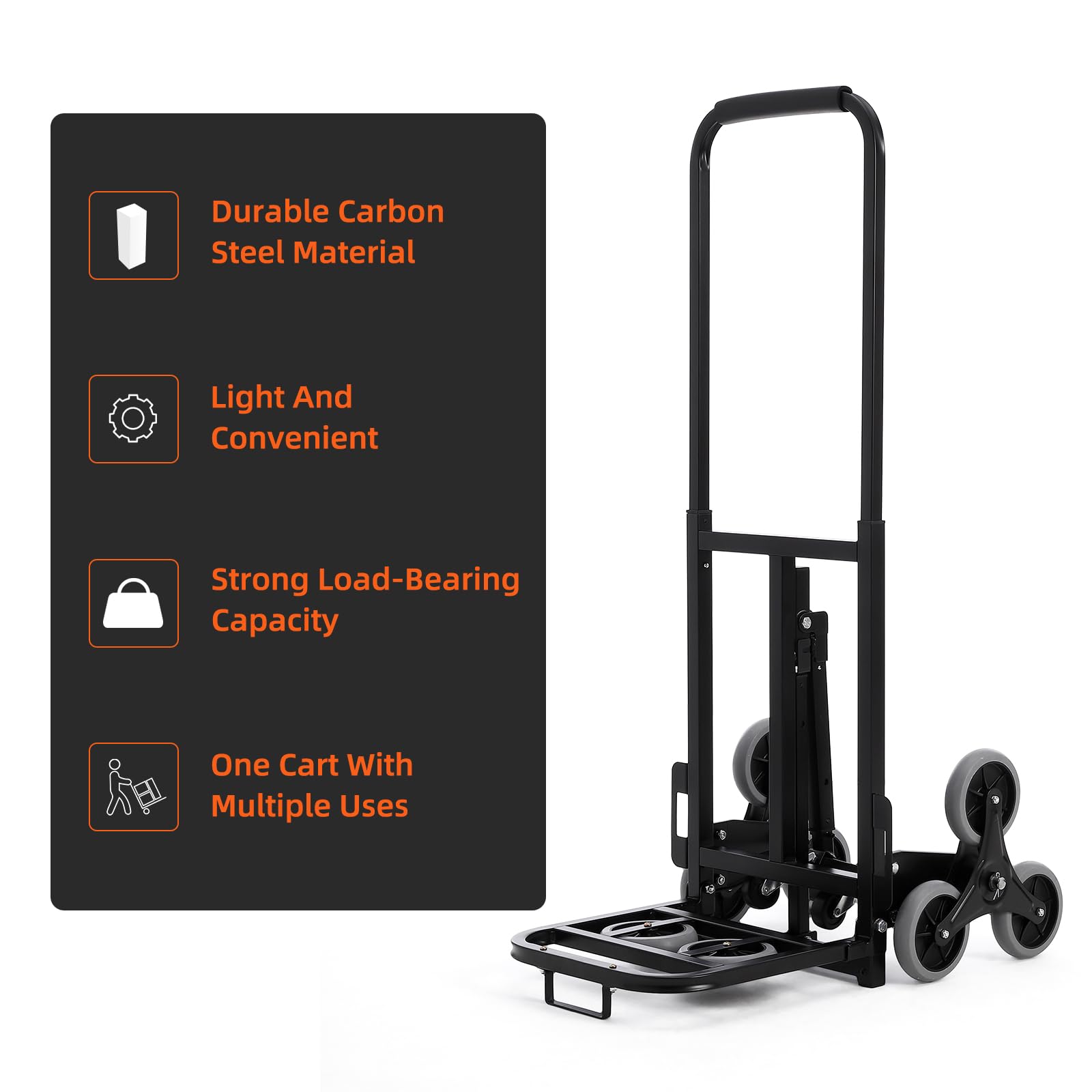 Stair Climbing Cart, 330 LB Climber Hand Truck Dolly with Adjustable Handle, Portable Folding Dolly Cart for Stairs, Stair Climbing Dolly Hand Carts with 10 Wheels for Shopping Moving Office Use