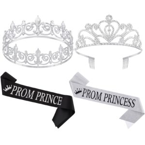 saintrygo prom prince and princess crown set with sashes 80s prom party favors for halloween cosplay 2024 graduation(nostalgic style)