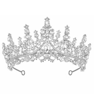 papoopy tiara crown for women, headband hair accessories for birthday wedding party costume (silver)