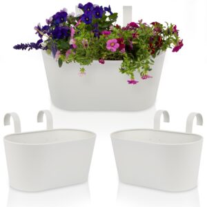 beautiful hanging flower pots for outside railing or fence - stylish set of 3 outdoor planters for any balcony, porch or deck - window planter boxes are perfect to grow fresh herbs & flowers at home