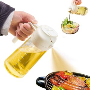 2 in 1 oil dispenser and oil sprayer for kitchen, 2 in 1 oil sprayer came with some stickers with various oil labels, 420ml/14oz oil sprayer perfect for cooking, air fryer, bbq, baking, salad - white