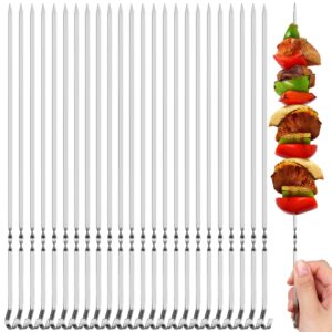 oligei 24 pcs metal skewers, kabob skewers, metal skewers for kabobs, flat skewers for grilling, reusable metal skewers for grilling, grill skewers for bbq, meat and vegetable