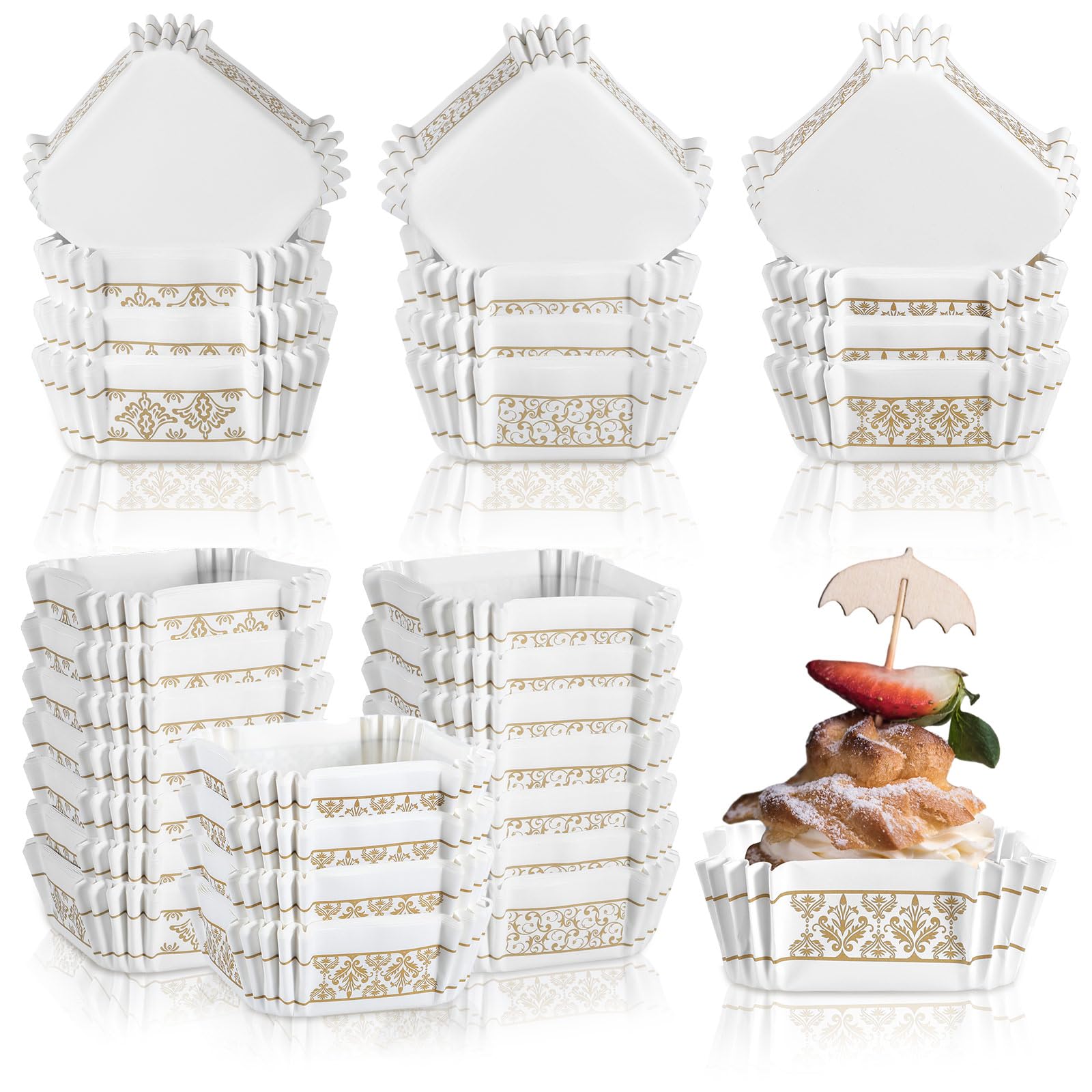 Maxcheck 300 Pcs Square Cupcake Liners 2.36 Inches Square Baking Cups Brownie Cupcake Cups Square Paper Patterned Cupcake Wrappers for Wedding Baby Shower Birthday Party Cake(European)