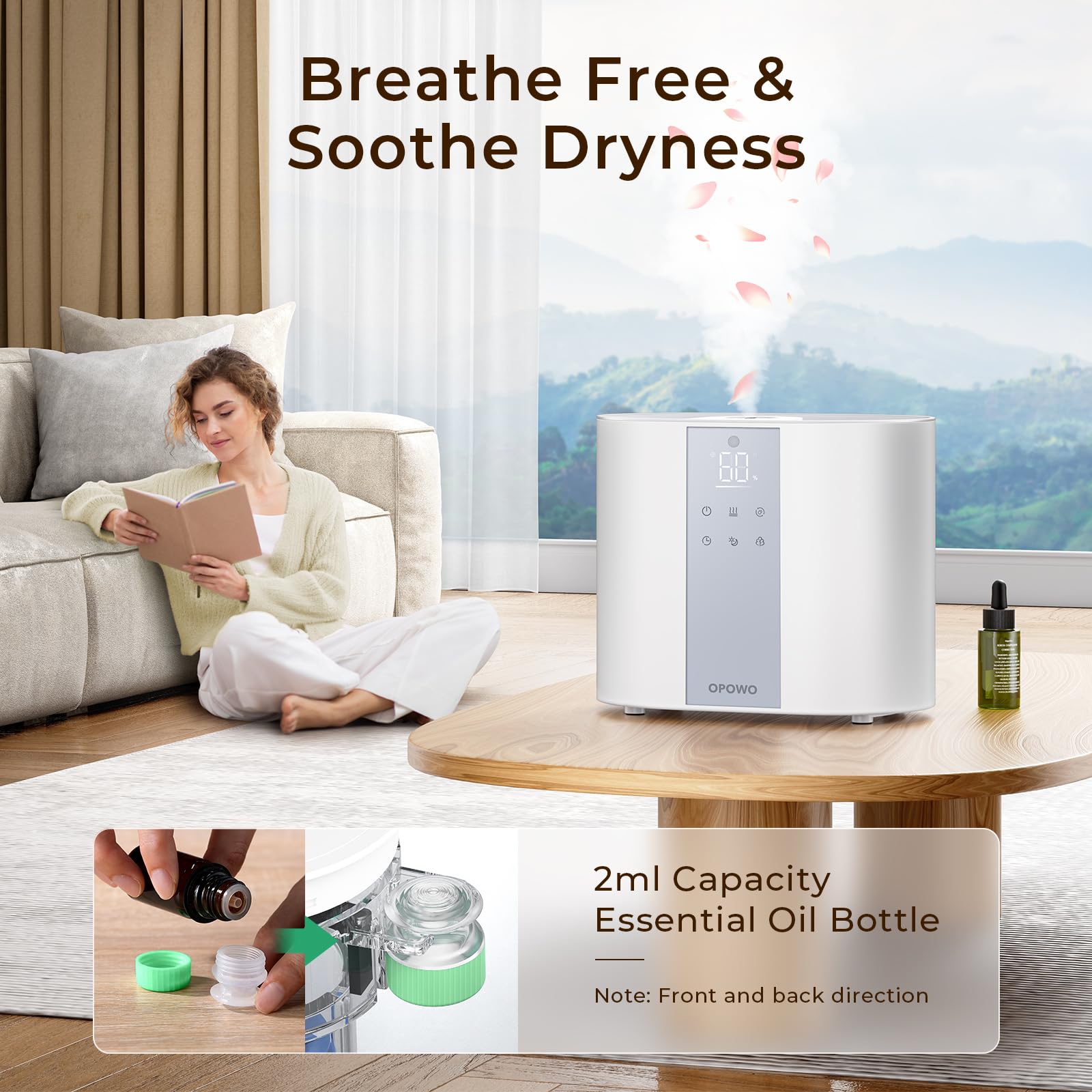 OPOWO Humidifier for Bedroom Cool Mist for Plants, 5.5L Top Fill Air Humidifier for Large Room, Essential Oil Diffuser, Lasts up to 55H, Sleep Mode, Timer, Touch and Remote Control, Auto Off