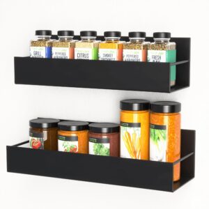 boswillon 2 pack magnetic spice rack for refrigerator, moveable seasoning spice organizer for fridge and microwave oven, strong magnet metal black shelves for kitchen storage organization - black