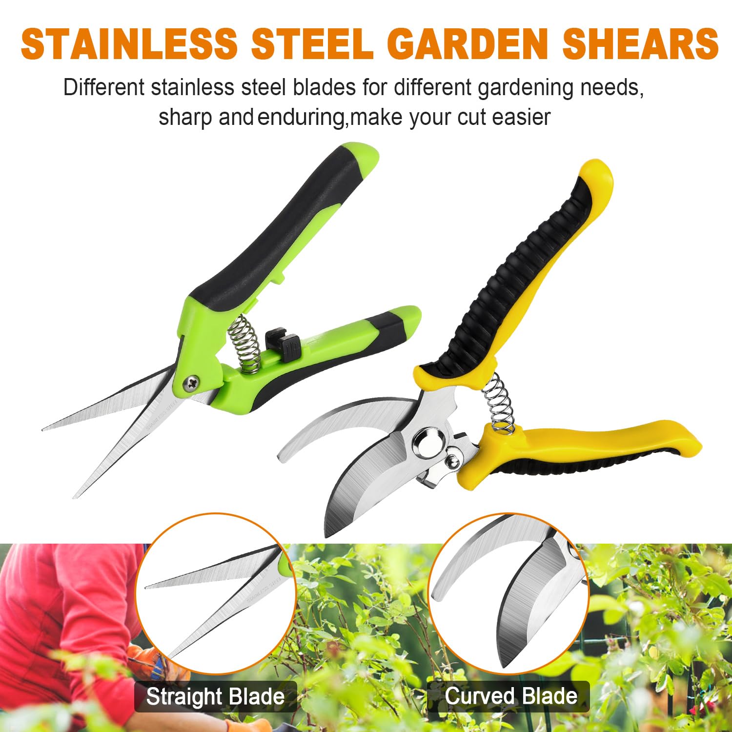 2 Packs Pruning Shears, Garden Shears, Garden Scissors, Garden Pruners Stainless Steel Pruning Shears for Gardening, Garden Clippers, Gardening Tools Scissors with Storage Bag