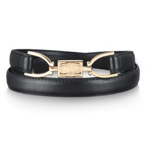 liuyulin women leather belts for dress jeans belt with gold buckle skinny waist adjustable belts for lady, black