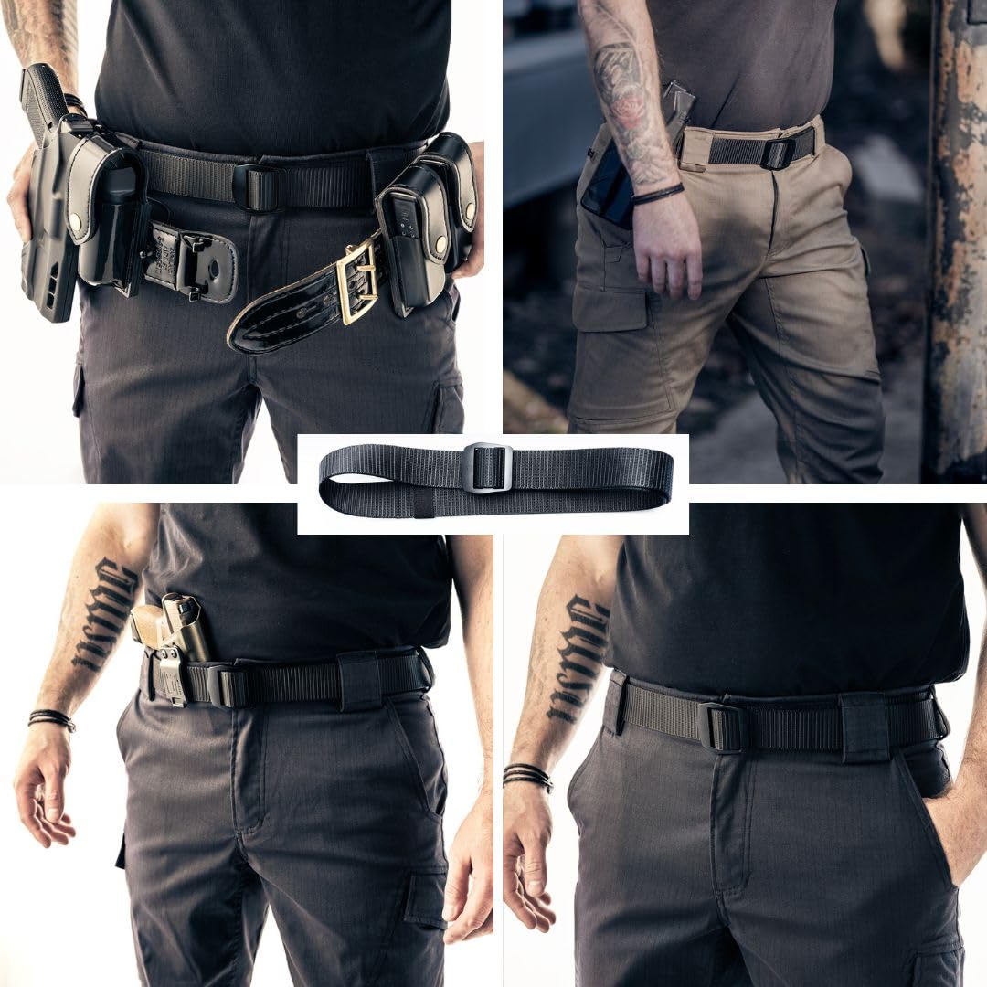 Shirt Stay Plus-Tactical Belt for Men Police EMS and Military - Professional Grade Heavy Duty Black Tactical Belt for Tactical Gear (Black Metal)