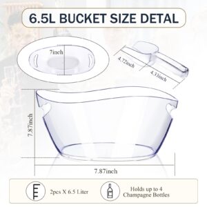 Ice Buckets for Parties, 6.5L Beverage Tub 2pcs Large Mimosa Bar Clear Acrylic Champagne Bucket with Scoops, Drink Bucket Tub for Cocktail Bar, Upgraded 6.5 Liter Wine Beer Cooler Bucket Kit