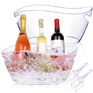 ice buckets for parties, 6.5l beverage tub 2pcs large mimosa bar clear acrylic champagne bucket with scoops, drink bucket tub for cocktail bar, upgraded 6.5 liter wine beer cooler bucket kit