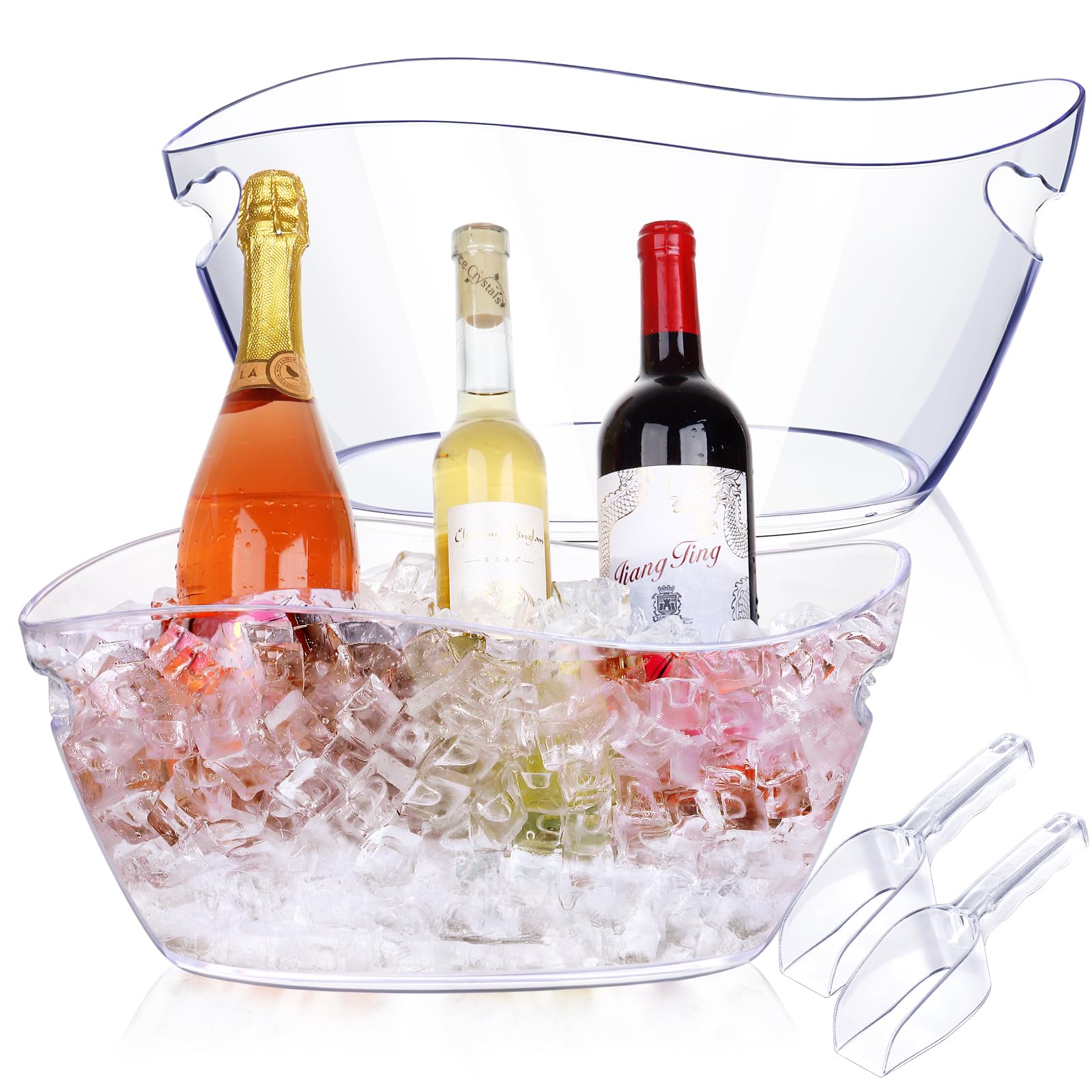 Ice Buckets for Parties, 6.5L Beverage Tub 2pcs Large Mimosa Bar Clear Acrylic Champagne Bucket with Scoops, Drink Bucket Tub for Cocktail Bar, Upgraded 6.5 Liter Wine Beer Cooler Bucket Kit