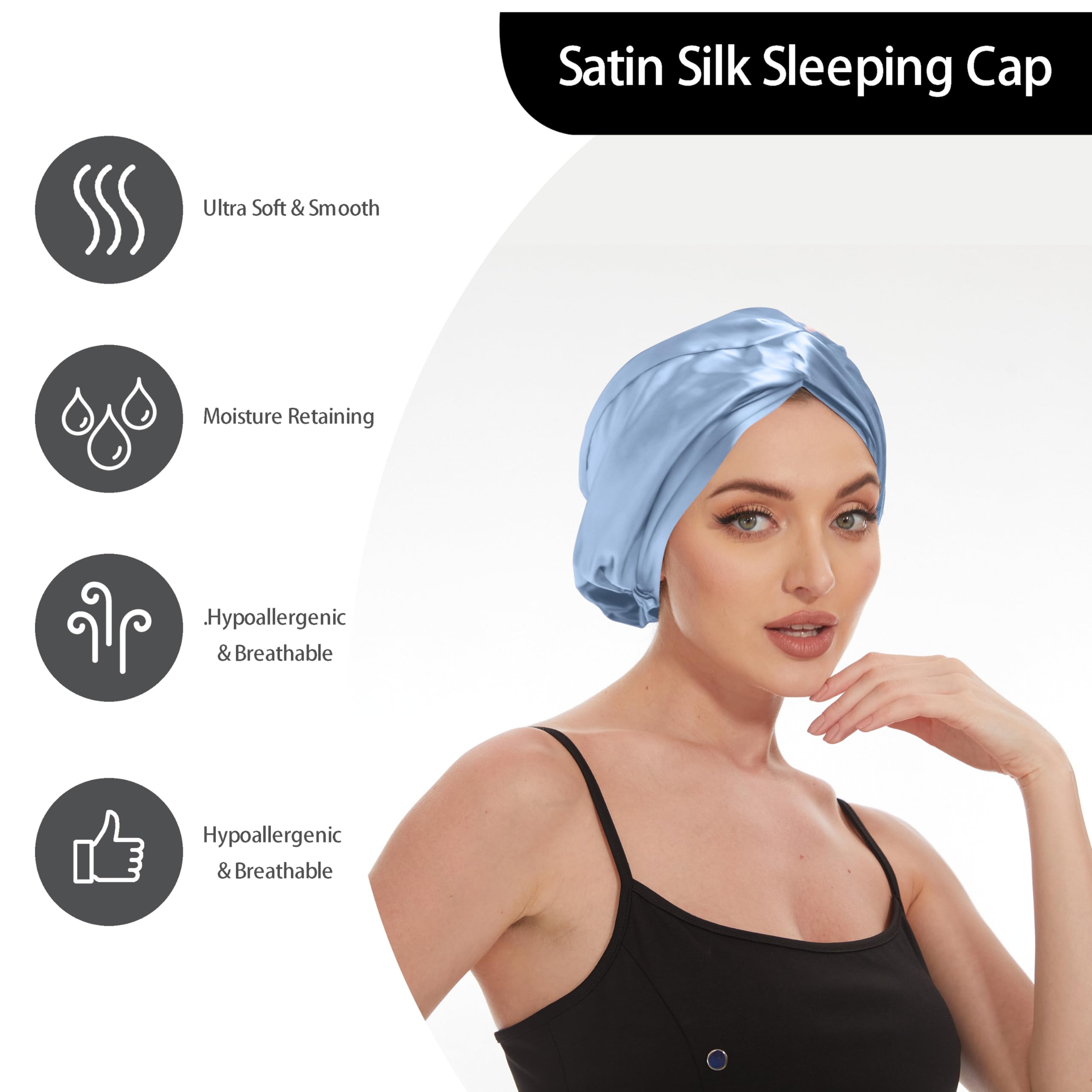 Silk Satin Bonnet for Hair Sleeping : Women Men Care Gift for Daily Travel Life, Sleep Essentials Gifts for Christmas Valentine's Day - Aqua Sky Blue