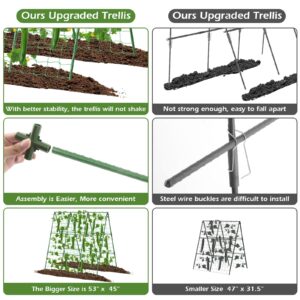 Cucumber Trellis for Raised Beds, 45 x 53 Inch Adjustable Size A-Frame Garden Trellis for Climbing Plant Outdoors with Climbing Net and Plant Support Clip for Vegetable Grape Tomato Garden Supplies