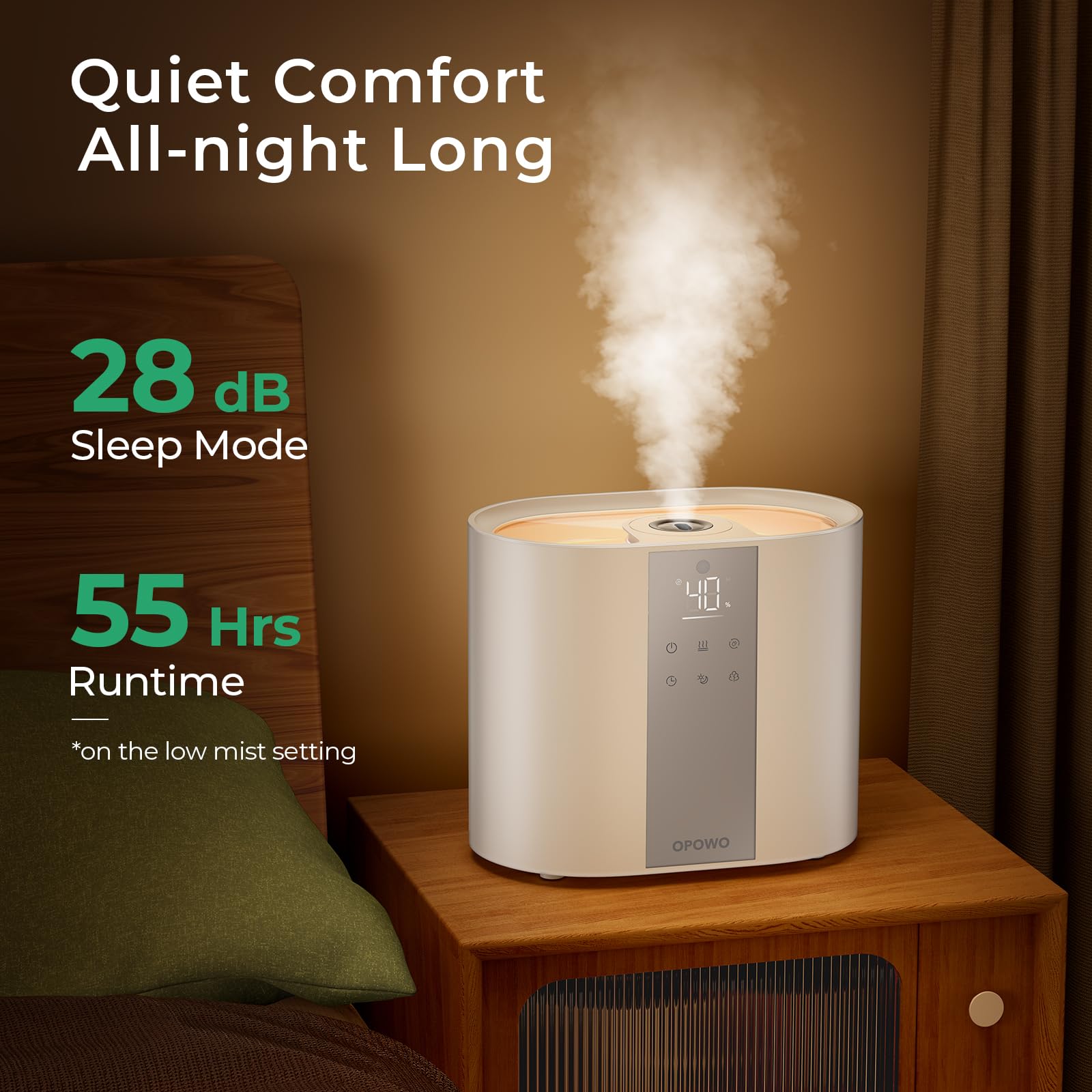 OPOWO Humidifier for Bedroom Cool Mist for Plants, 5.5L Top Fill Air Humidifier for Large Room, Essential Oil Diffuser, Lasts up to 55H, Sleep Mode, Timer, Touch and Remote Control, Auto Off