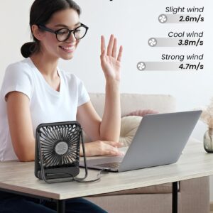 Koonie USB Desk Fan, Strong Wind Ultra Quiet Small Personal Fan with 180° Tilt Folding and 3 Speeds Adjustable, USB-C Corded Powered Mini USB Fan for Office Desktop Bedroom