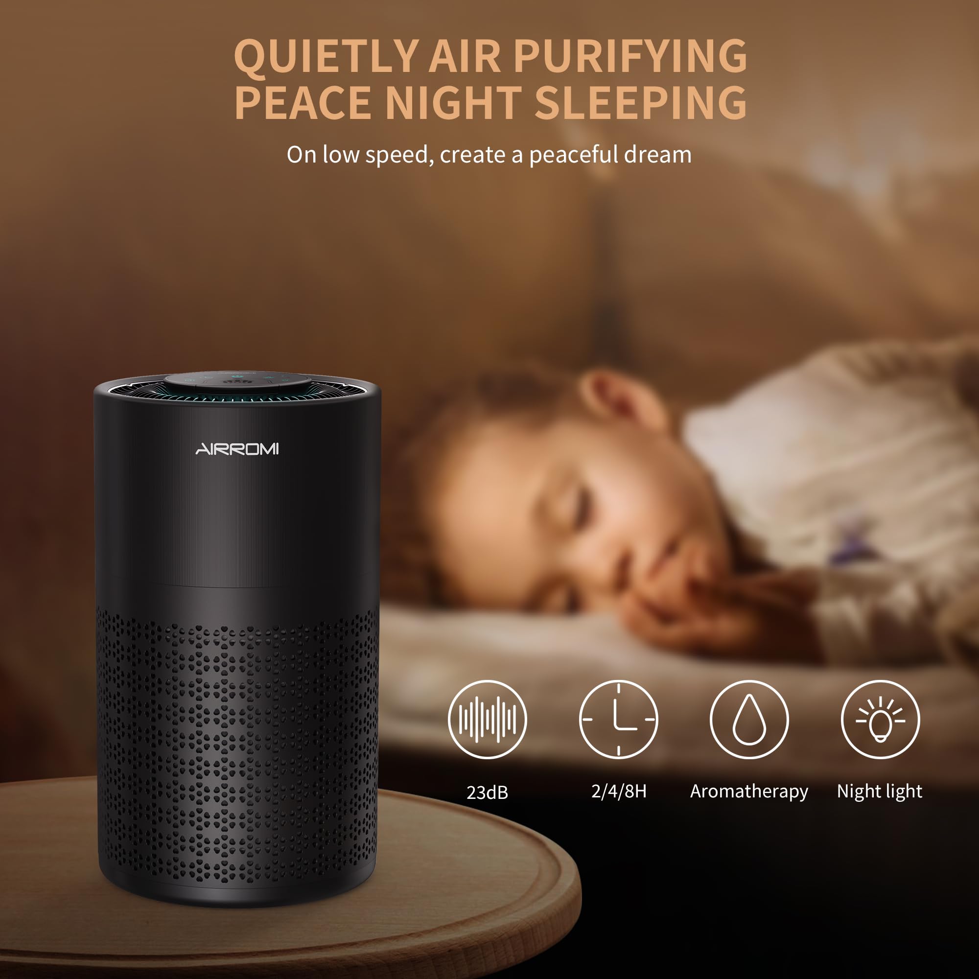 AIRROMI Air Purifiers with an Extrea Filter Covers Up to 990 sqft, Air Cleaner with Fragrance Sponge for Allergens Dust, Smoke, Odor, Dander, Pollen, H13 True HEPA 3-in-1 Filte (black)