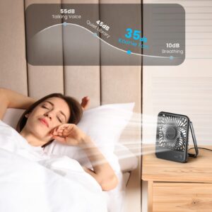 Koonie USB Desk Fan, Strong Wind Ultra Quiet Small Personal Fan with 180° Tilt Folding and 3 Speeds Adjustable, USB-C Corded Powered Mini USB Fan for Office Desktop Bedroom