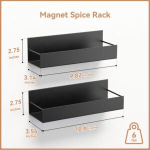 Boswillon 2 Pack Magnetic Spice Rack for Refrigerator, Moveable Seasoning Spice Organizer for Fridge and Microwave Oven, Strong Magnet Metal Black Shelves for Kitchen Storage Organization - Black