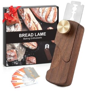 hhzpaek magnetic wooden bread lame dough scoring tool,hand crafted sourdough lame scoring tool,bread scorer tool for homemade bread baking,dough scoring bread knife with 5 razor blades