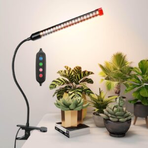 jinhongto 2024 upgraded plant light, 1000 lumen clip on grow light 1-head with 4/8/12h timer function, grow lights for indoor plants full spectrum, bright plant growing lamp with 42pcs white red leds