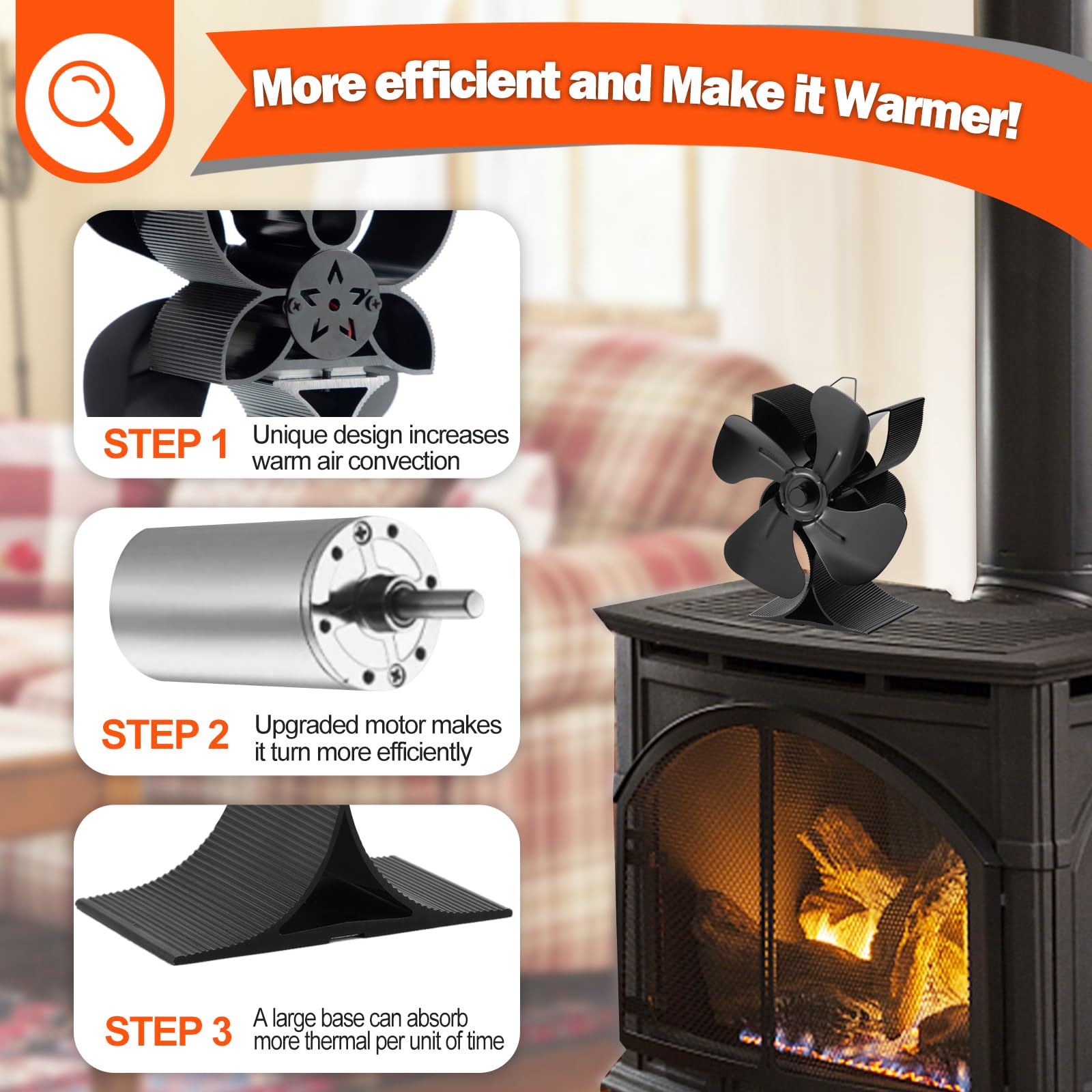 Miaton Heat Powered Wood Stove Fan and Mr Buddy Heater Fan for Little Buddy and Big Buddy (Included Bracket), Non Electric Fireplace Fan Eco fan Thermal Fan Thermoelectric Fan