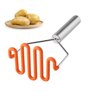 potato masher, vituer non-scrath silicone potatoes masher, premium stainless steel wrapped in silicone mashed potatoes masher, great for avocado, potatoes, beans, dishwasher safe (9.25inch, orange)