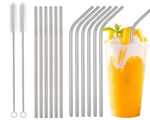 12-pack reusable straws - metal straws dishwasher safe - drinking stainless steel straws for 20 oz and 12 oz tumblers - 2 cleaning brushes included