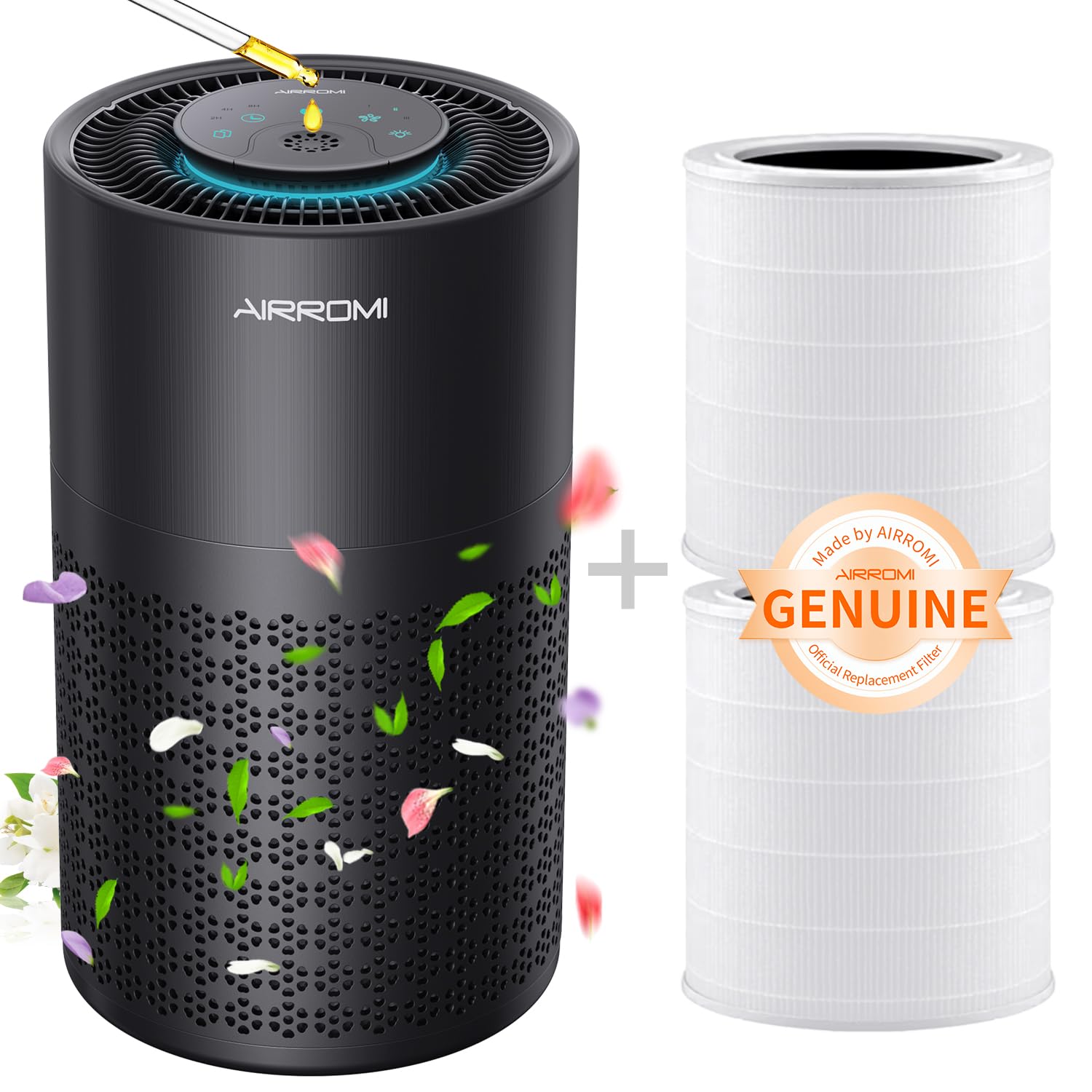 AIRROMI Air Purifiers with an Extrea Filter Covers Up to 990 sqft, Air Cleaner with Fragrance Sponge for Allergens Dust, Smoke, Odor, Dander, Pollen, H13 True HEPA 3-in-1 Filte (black)