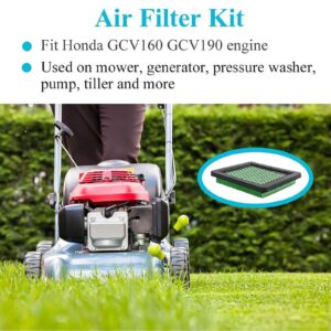 Compatible with 17211-zl8-023 Air Filter Tune Up Kit for Honda GCV190 GC190 GC160 GX100 Engine HRC216 HRR2169VKA HRX217 Lawn Mower with GCV160 fuel filter, Premium Lawn Mower Air Cleaner Element