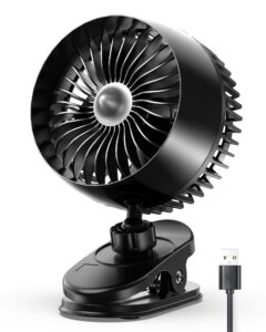 koonie usb clip on fan, strong wind ultra quiet small desk fan with strong clamp, more than 360° adjustable, 3 speeds usb-c corded powered, mini personal fan for home office desktop black