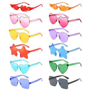 pibupibu 12 pack fun colored rimless party glasses bulk, colorful funny sunglasses set for bachelor party favors